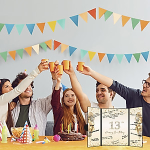 DARUNAXY Black Gold 13th Birthday Party Decorations, Happy 13th Birthday Alternative Signature Guest Book for Boys & Girls Sweet 13 Years Old Gifts 13 Birthday Signing Card Board Party Supplies