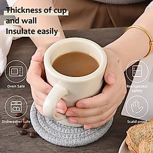 BYCNZB 11oz Ceramic Diner Coffee Mug set Stoneware Coffee Cups Set for Restaurant, Diner, Farmhouse, Coffee Shop, Home set of 4 with Coffee spoons and Woven Coasters (Cream)