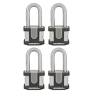 BRINKS - 50mm Commercial Laminated Steel Keyed Padlock with 2” Shackle, 4-Pack - Solid Steel Body with Boron Steel Shackle