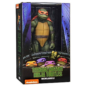 Neca Teenage Mutant Ninja Turtles 1990 Movie 16.5-Inch Michelangelo Action Figure with Two Nun Chucks, Slice of Pizza, Bag of Pork Rinds, and Alternate Interchangeable Hands