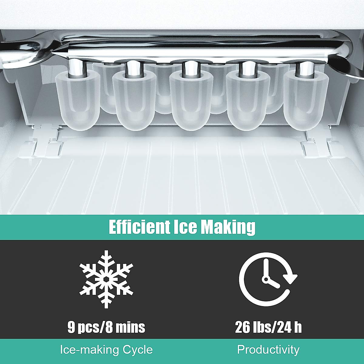 COSTWAY Countertop Ice Maker, 26Lbs/24H Portable Ice Machine with Self-Cleaning Function, Bullet Ice Cubes Ready in 8 Mins, Scoop and Removable Basket,Ice Maker for Home Party Bar, Green