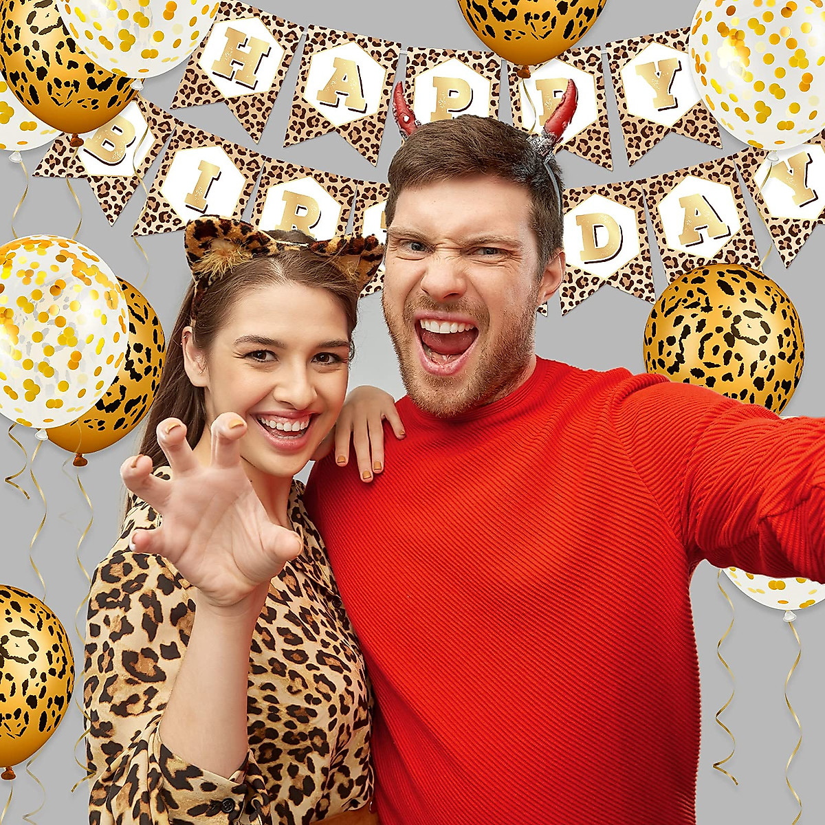 15 Pieces Cheetah Happy Birthday Decorations Leopard Print Banner Cheetah Birthday Banner Gold Leopard Balloons Leopard Print Plastic Tablecloth for Boy Girl Baby Shower Theme Supplies Decorations