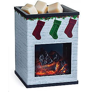 CANDLE WARMERS ETC. Fireplace Illumination Fragrance Warmer- Light-Up Warmer for Warming Scented Candle Wax Melts and Tarts to Freshen Room, White Brick Holiday