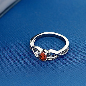 Gem Stone King 925 Sterling Silver 6X4MM Oval Gemstone Birthstone Heart infinity Ring | Wedding Anniversary Promise Ring For Women | Available In Size 5, 6, 7, 8, 9