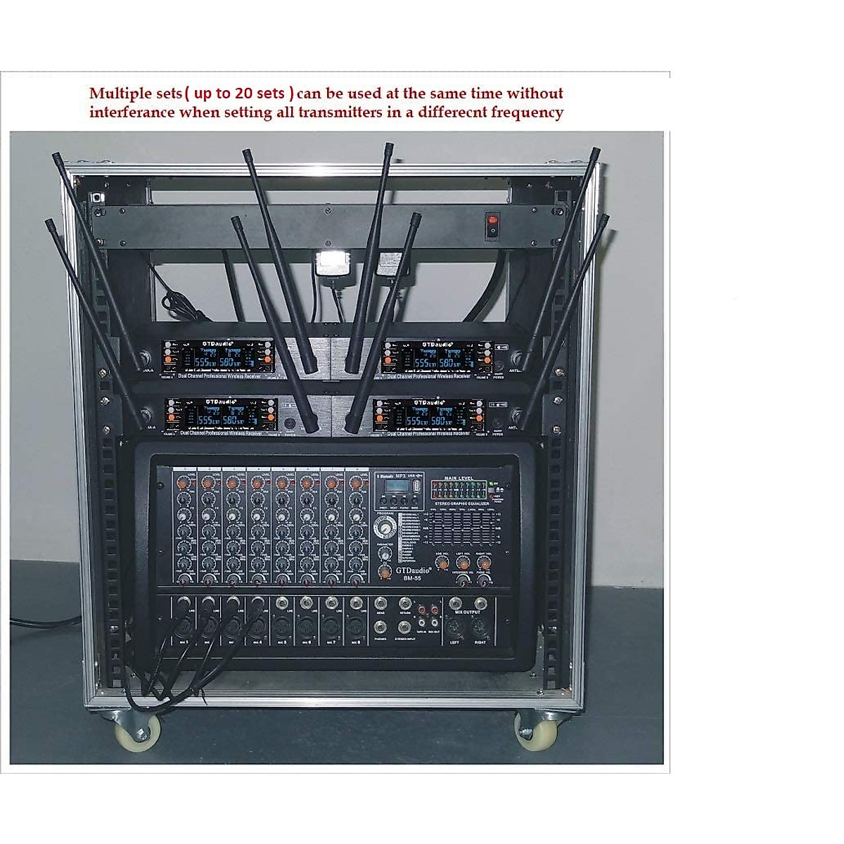 GTD Audio 2x100 Adjustable Channels UHF Wireless Microphone, Rang up to 400fts DJ Karaoke System w/Metal Mics (2 Hand Mics)