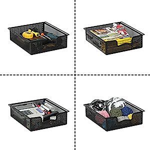 JKsmart 2-Pack Hanging Pullout Drawer Basket, Sliding Under Shelf Storage Basket, Under Cabinet Storage Organizer Wire Basket Attaches to Shelf, Space Saving for Kitchen Counter Pantry Cupboard