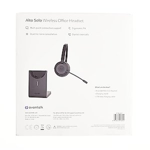 Avantalk Alto Solo - Wireless Headset with Mic for Work with Qualcomm Bluetooth Solution, CVC Noise-Canceling for PC, Computer & Laptop, Charging Stand, Mute Button, Wired Headphones Option