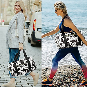 Vankor Gym Bag for Women with Shoe Compartment, Waterproof Sports Duffle Bag, Medium-17.5 Inch, Cow Print