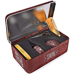 Viking Revolution Beard Grooming Kit for Men - Ultimate Beard Kit - Boar Beard Brush, Wood Beard Comb, Sandalwood Beard Balm, Sandalwood Beard Oil, Beard & Mustache Scissors