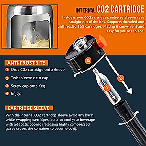 SuperHandy Beer Keg Growler (170 oz) Portable Carbonated Beverage Dispenser, PSI Regulator Cap, High-Capacity 1.3 Gal, Double-Wall Vacuum Insulation (CO2 Cartridges Included)