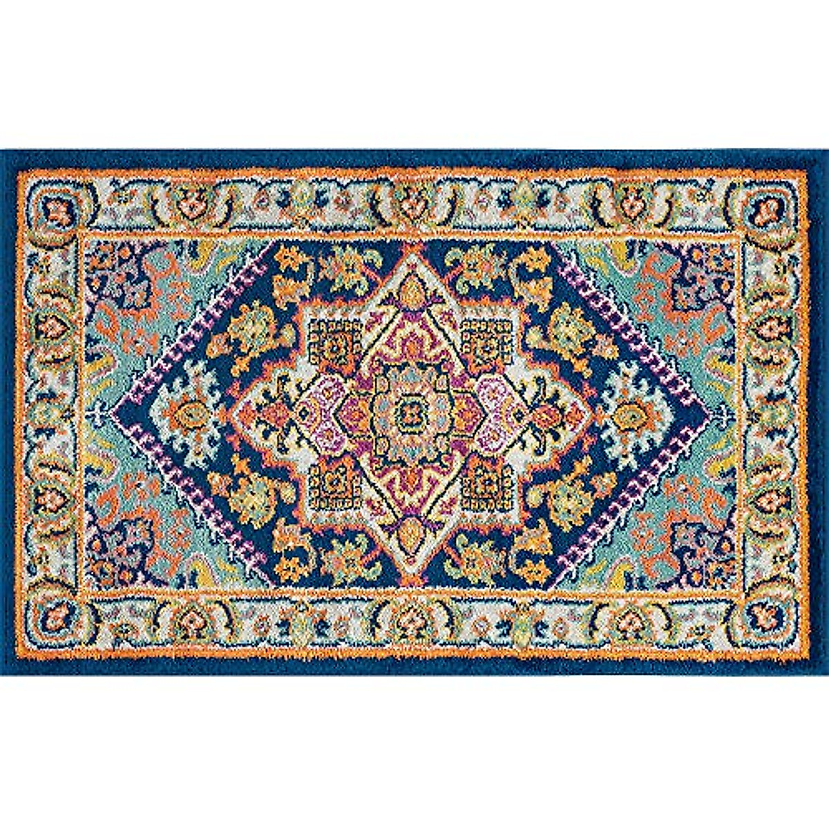 Gaya Aqua 2x3 Scatter Mat Area Rug for Hallway, Walkway, Entryway, or Foyer - Boho, Oriental