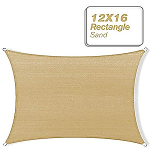 BELLE DURA 12'X16' Rectangle Sand Sun Patio Shade Sail Canopy Use for Patio Backyard Lawn Garden Outdoor Awning Shade Cover-185 GSM-Block 98% of UV Radiation-5Years Warranty