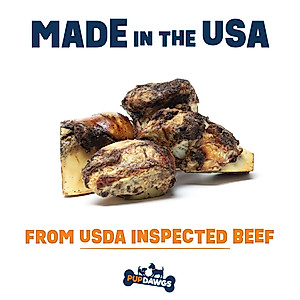 PUPDAWGS Single Ingredient Dog Bones - Made in USA - Beef Femur Bones - Natural Dog Bones for Aggressive Chewers - from USDA Inspected Beef - Hickory Smoked - Individually Wrapped (4 Piece Pack)