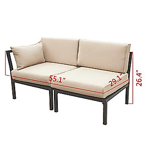 PatioFestival 2-Seat Conversation Set Patio Sectional Sofa Set 2 PCS Outdoor Metal Furniture with Cushioned Seat for Garden,Lawn,Pool