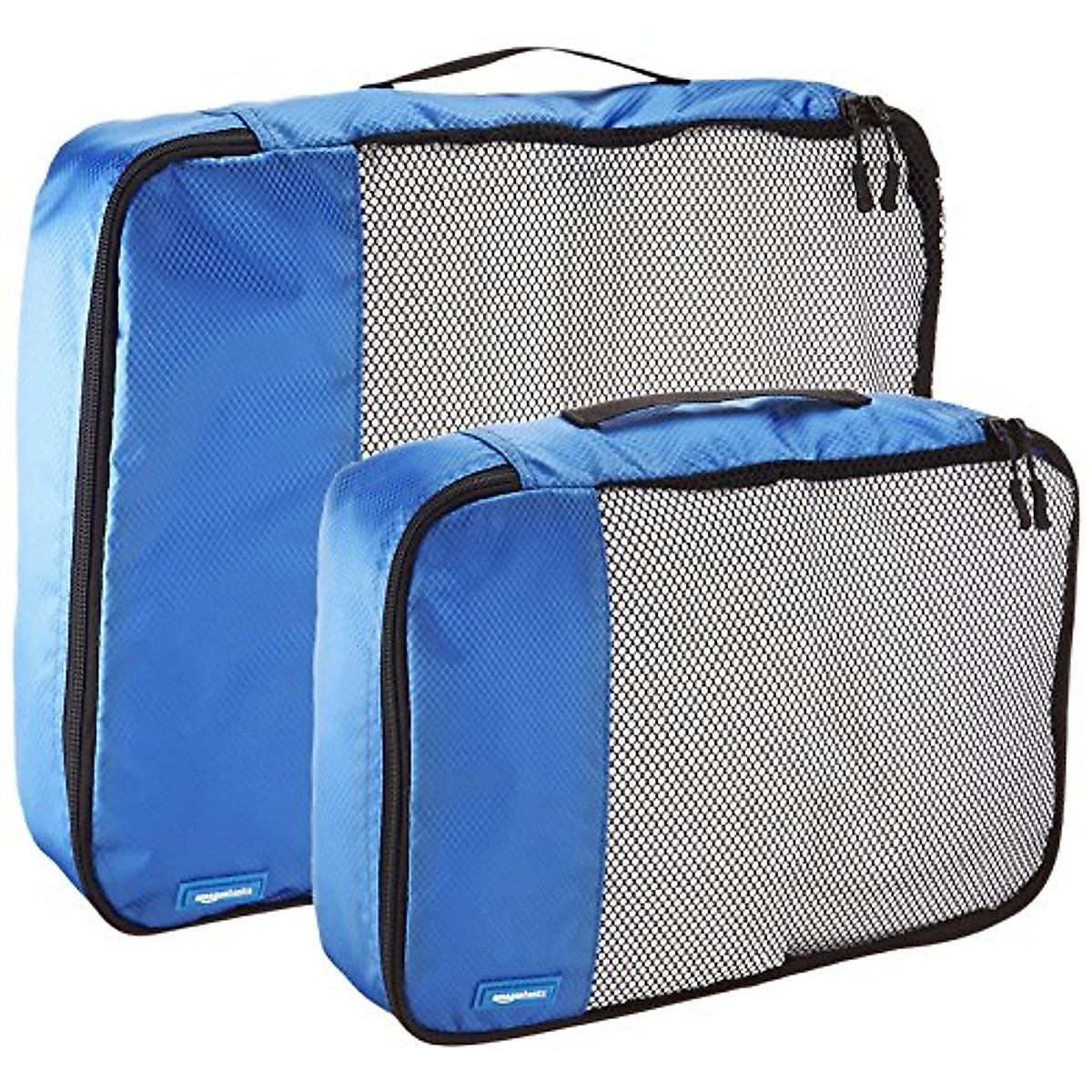 Amazon Basics Packing Cubes for Travel, Packing Organizers Set, 4-Piece-Set (2 Medium And 2 Large) With Double Zipper Pulls and Mesh Top Panel, 100% Durable Polyester, Blue