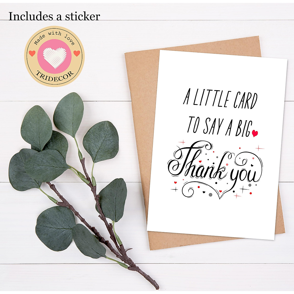 TRIDECOR Thank you Card with Envelope, Simple Cute Single Card, Grateful Card - Folded 5"x7" Card for Him, Her, Teacher, Boss, Doctor, Mom, Dad, Coworker, Bridesmaids, Groomsmen