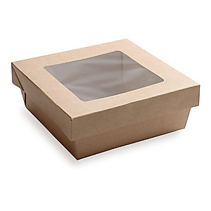 Restaurantware Cafe Vision 13 Ounce Dessert Boxes With Window 200 Sturdy Baking Boxes - Detachable Lid Greaseproof Kraft Paper Strawberry Gift Boxes For Desserts And Snacks