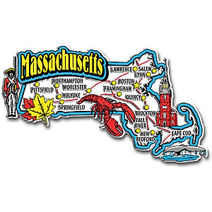 Massachusetts Jumbo State Magnet by Classic Magnets, 4.8" x 2.8", Collectible Souvenirs Made in The USA