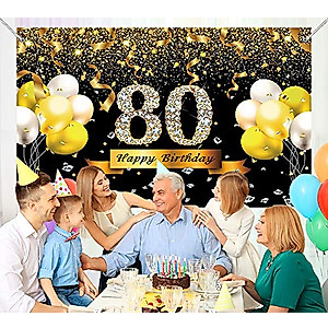 Trgowaul 80th Birthday Party Decoration, Extra Large Black Gold Sign Poster 80th Birthday Party Supplies, 80th Anniversary Backdrop Banner Photo Booth Backdrop Background Banner, 70.8 x 43.3 Inch