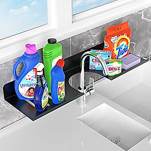 CAXIMSY Wall Mounted Floating Metal Shelf Strip Bathroom Shelf Wall Mount Shelves Space Saving Rustproof Extra U-Shaped Strong Faucet Shelves Storage Shelf (Black, 15.74In（40CM）)