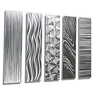 Statements2000 Silver Metal Wall Art Decor, Set of Five 24" x 6" Wall Art Sculptures, Contemporary Décor by Jon Allen Metal Art