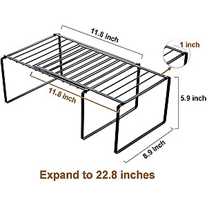 Expandable Stackable Kitchen Cabinet Storage and Counter Shelf Organizer，Shelf Risers,Kitchen Shelves, Cabinet Organization with Spice Rack，Space Saving in Kitchen, Pantry, Bathroom, Bedroom, Office