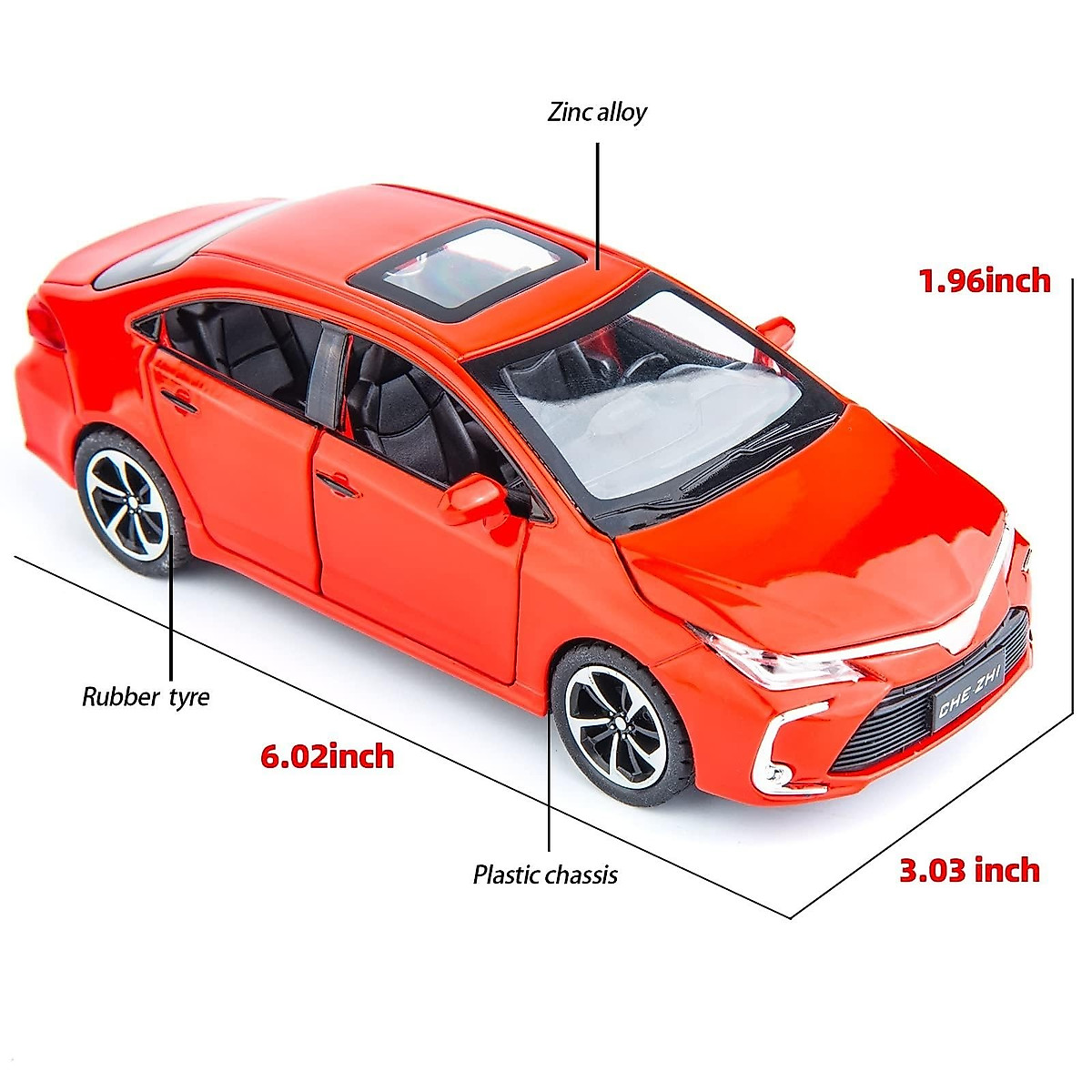 BDTCTK Compatible for 1:32 Corolla Model Car, Zinc Alloy Pull Back Toy Car with Sound and Light for Kids Boy Girl Red