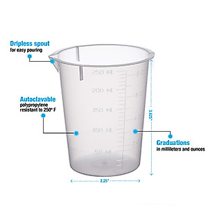 Consolidated Plastics 45383 Disposable Beaker, Polypropylene, 250 mL, 50 Piece