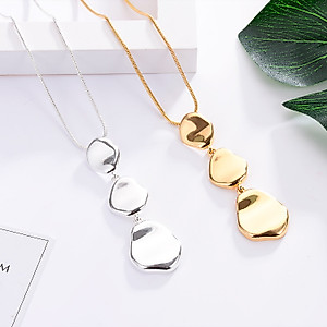 welbijoux Long Pendant Necklaces For Women Multi-Layer Pendant Y Necklace Set Statement Pendant Chic Jewelry (silver+gold)