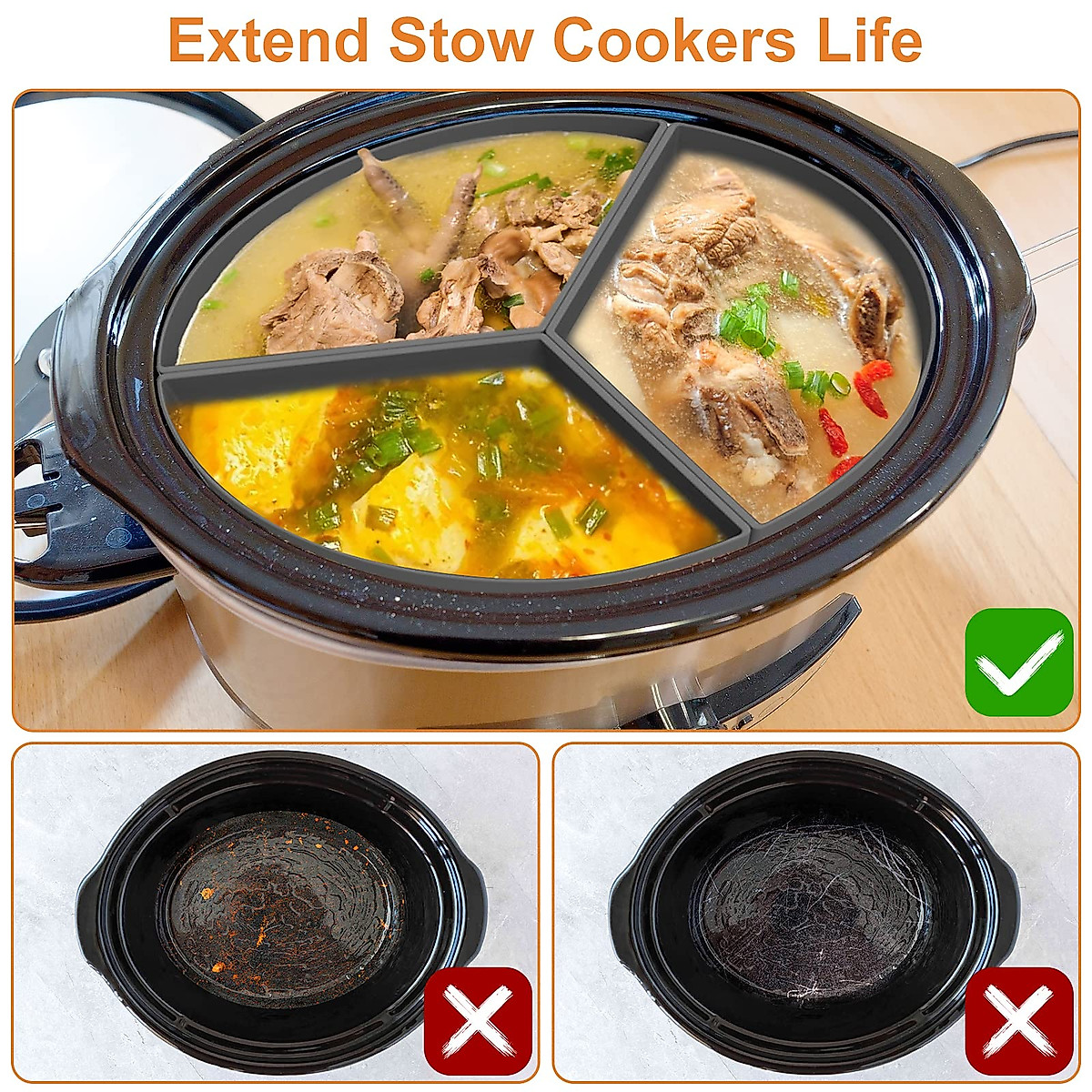 Slow Cooker Liners, Slow Cooker Silicone Liners, for 6 QT Crockpot, Reusable Crock Pot Liners, Easy Clean & Dishwasher Safe Cooking Silicone Liners (Gray)