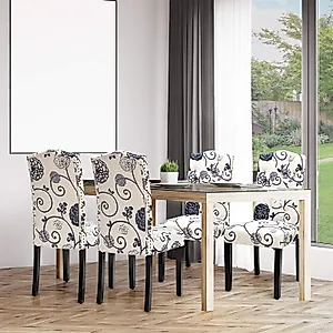 Giantex Dining Chairs Set of 4, Tufted Fabric Dining Room Chairs withe Nailedhead, Parsons Chairs with Padded Seat, Tall Backrest, Modern Upholstered Armless Dining Chairs for Kitchen, Dining Room