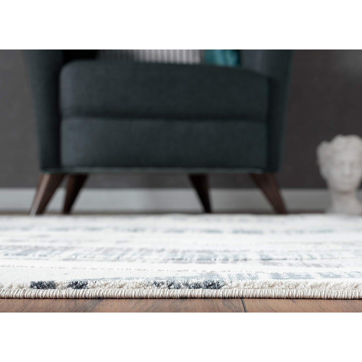 Abani Geometric Beige & Blue 4'x6' Area Rug, Aspen Collection - Contemporary Accent Rug Rugs