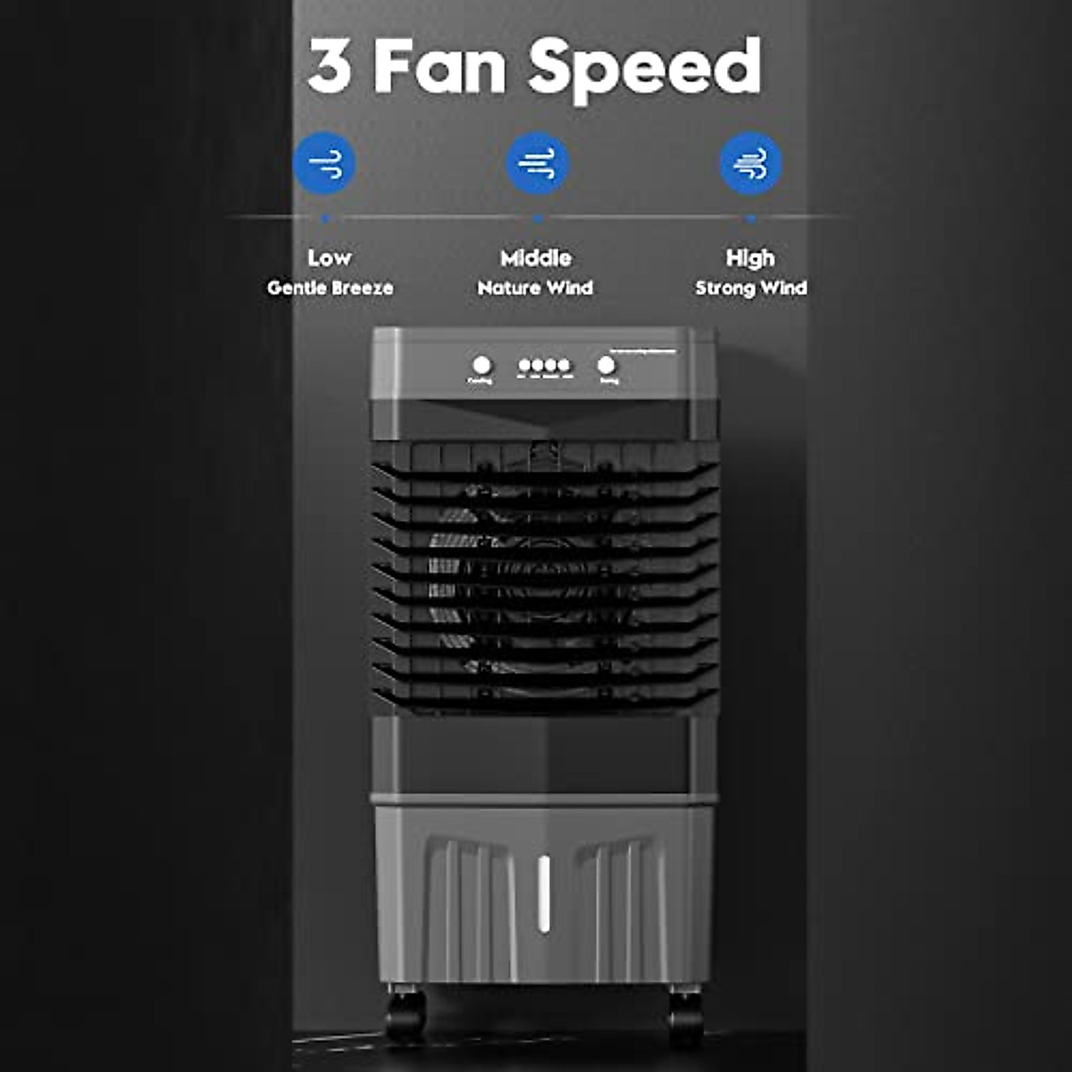 Auertech Portable Evaporative Air Cooler, 3 in 1 Swamp Cooling Fan with 3 Speed, 4 Ice Crystal Boxes & 5.3 Gal Water Tank, Auto Oscillation for Room, Home & Office