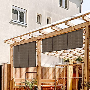 FLORALEAF Outdoor Roller Shades 7'W x 6'H Window Blinds for Porch Screen Deck Pergola Patio Balcony Gazebo Privacy Sunshade Roll Up Outdoor, Brown