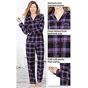 PajamaGram Flannel Pajamas Women - Pajama Set For Women, Black Plaid, LG
