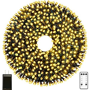 Warm Yellow Christmas Halloween 320 LED String lights 122FT Outdoor String Lights with 8 Modes Plug in Waterproof Fairy Lights Indoor for Party Carnival Supplies, Outdoor Patio Yard Lawn Garden Decor