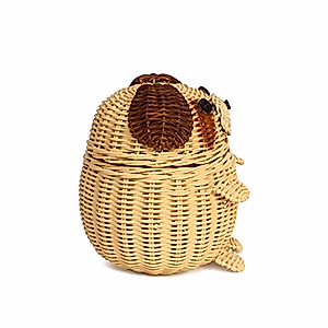 G6 COLLECTION Dog Rattan Storage Basket with Lid Decorative Home Decor Hand Woven Shelf Organizer Cute Handmade Handcrafted Nursery Gift Art Animal Decoration Artwork Wicker Puppy (Small)