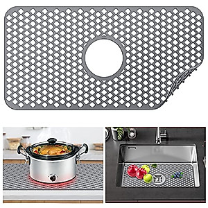 Kitchen Sink Mats, FALALA Sink Protectors for Kitchen Sink, Non-slip Silicone Sink Mats for Bottom of Farmhouse Stainless Steel Porcelain Sink Center Drain (24.8"x 13",Grey)
