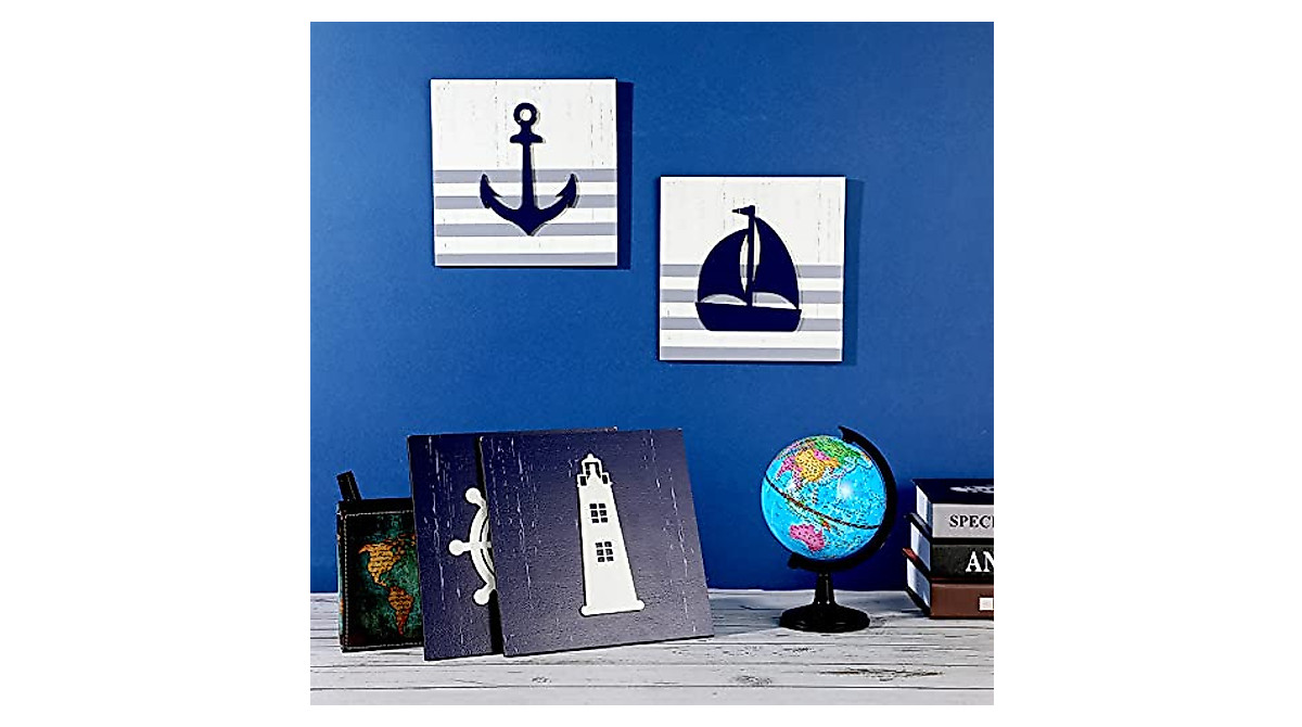 4PC Nautical Beach Wall Decor: Rustic Wood Signs for Home