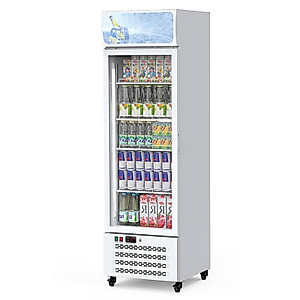 GarveeLife Commercial Merchandiser Refrigerator, 11.5 Cu.Ft,320L Beverage Refrigerator Cooler Merchandiser, Glass Door Display Refrigerator Upright Fridge With 4 Adjustable Shelves, Lightbox for Shop