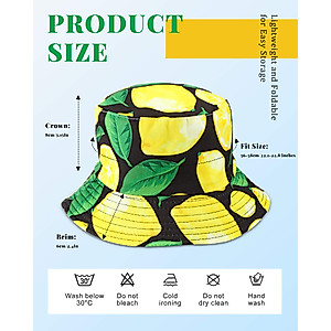 Bennim 2 Pieces Unisex Lemon Pattern Bucket Hats Reversible Fisherman Cap for Casual Travel Beach,Black, White ,Uncertainly