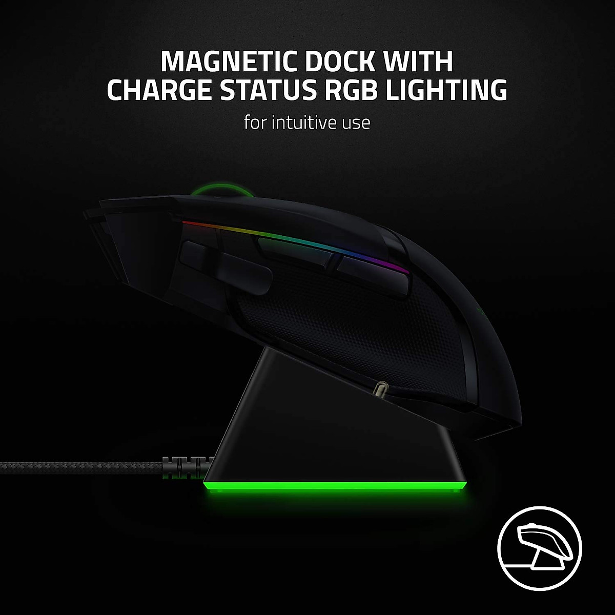 Razer Mouse Charging Dock Chroma: Magnetic Dock with Charge Status RGB Lighting - Anti-Slip Gecko Feet - Powered by Razer Chroma - Classic Black