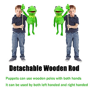 Kermit Frog Puppet with Detachable Control Wooden Rod, The Puppet Movie Show Soft Stuffed Plush Toy