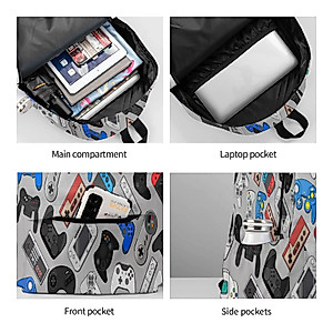 Oplp Video Game Controller Grey Background Large Capacity Backpack Colorful Gamepad Lightweight Personalized Laptop Bag Tablet Travel School Bag with Multiple Pockets