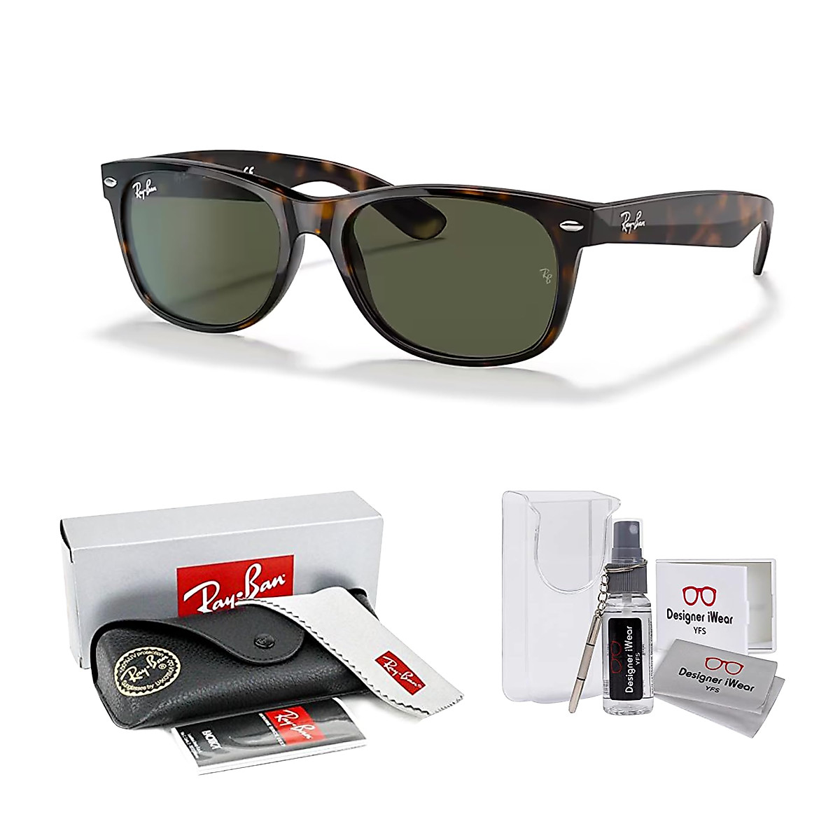 Ray Ban RB2132 NEW WAYFARER 902/58 58M Tortoise/Crystal Green Polarized Sunglasses For Men For Women