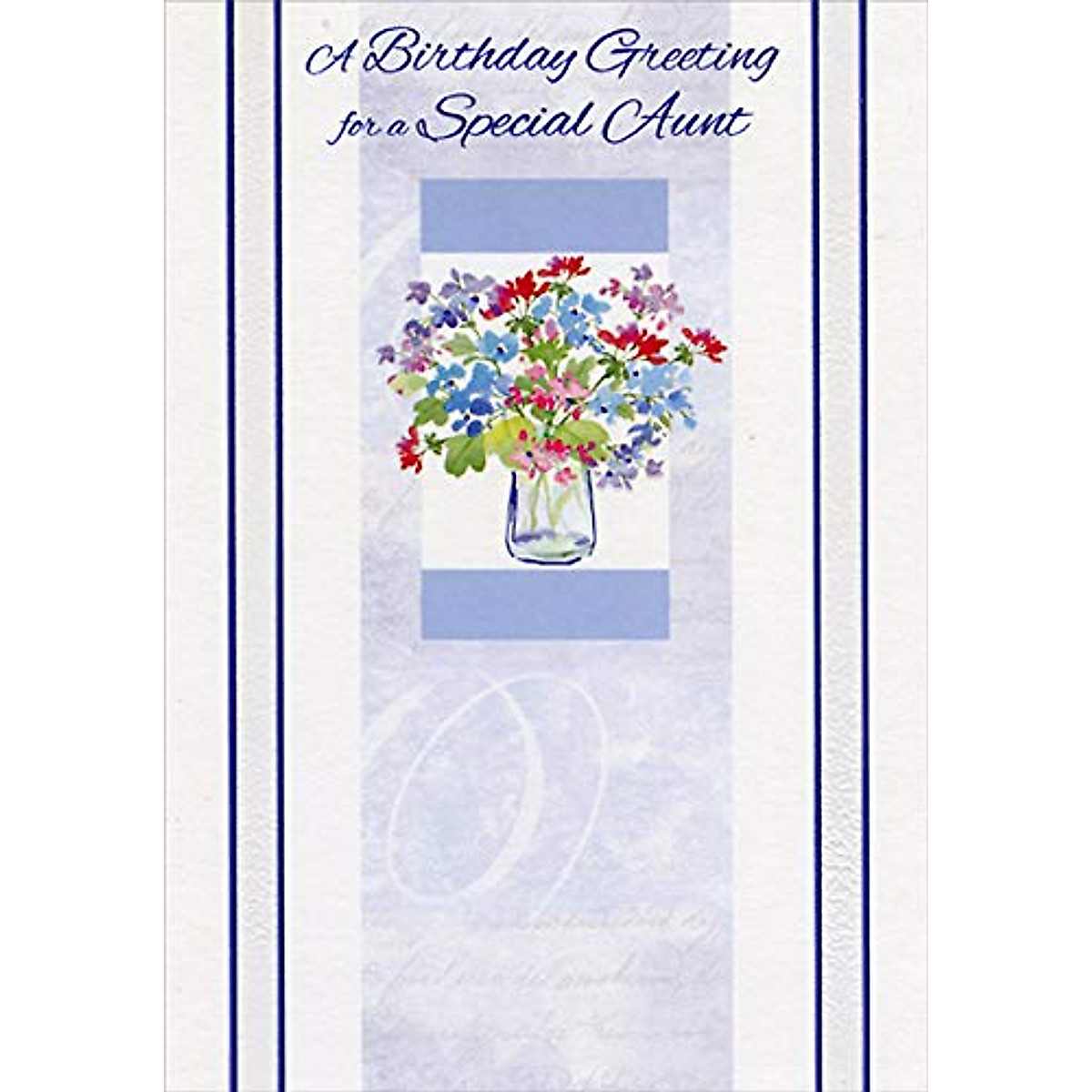 Designer Greetings Thin Blue Foil Lined Vase with Flowers Birthday Card for Aunt