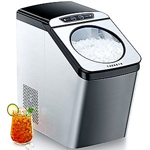 Thereye Countertop Nugget Ice Maker, Pebble Ice Maker Machine, 30lbs Per Day, 2 Ways Water Refill, 3Qt Water Reservoir & Self-Cleaning, Stainless Steel Finish Ice Machine for Home Office Bar Party
