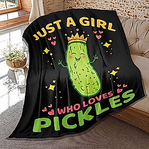 ZOE DAVISON Pickle Blanket,Pickles Gifts for Kids, Just A Girl Who Loves Pickles Flannel Blankets, Used for Bed Sofa,Lightweight Cozy Warm Fluffy Microfiber SMALL-50x40 Inches for Girls