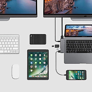 WangW USB C Hub, 7 in 1 Type C Aluminum Adapter for MacBook Pro 13″ and 15″ 2016/2017/2018/2019, Air 2018/2019, 4K USB C HDMI, 2 USB 3.0 Ports, TF/SD Card Reader,USB C Power Delivery,Black