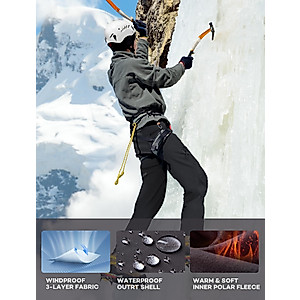 Stlight Mens Snow Ski Water Repellent Softshell Pants for Winter Hiking Fleece Lined Bottom Leg Zipper with 6 Zip Pockets(Black 34W/30L)